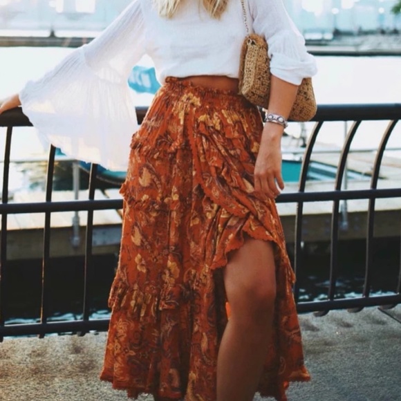 Skirts | Boho Rust Orange Floral Maxi Festival Skirt | Poshmark